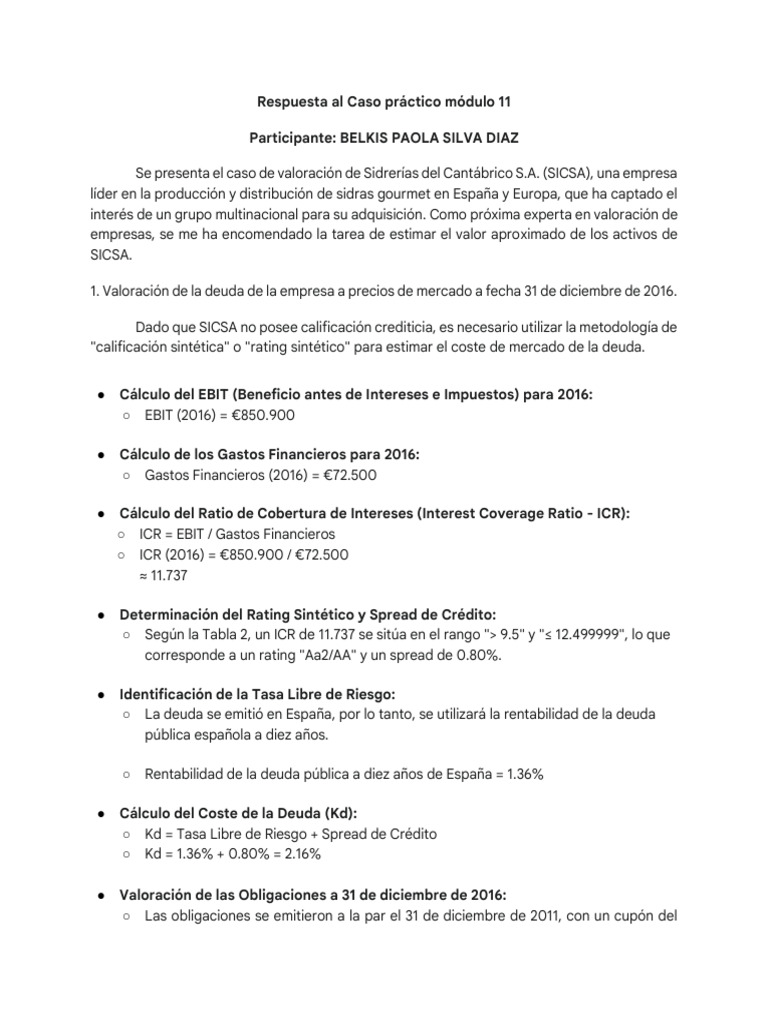Respuesta de Caso Practico Modulo 11 | PDF | Calificación crediticia | Compartir (Finanzas)