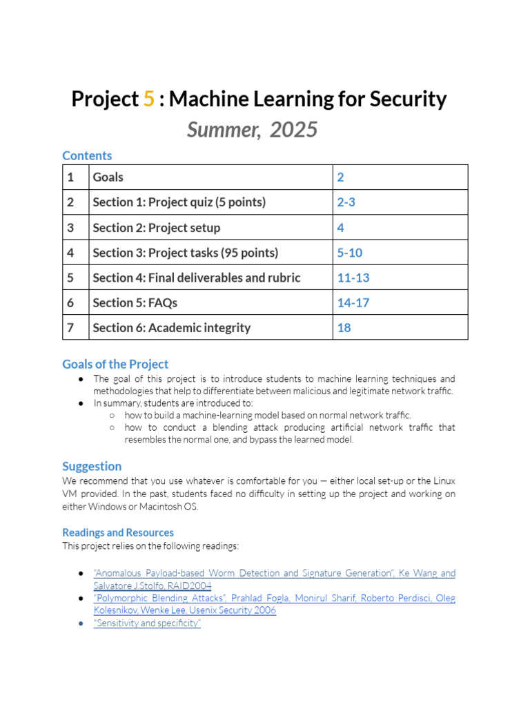 CS6262 - Project 5 - Machine Learning For Security - Summer 2025 | PDF | Parameter (Computer ...
