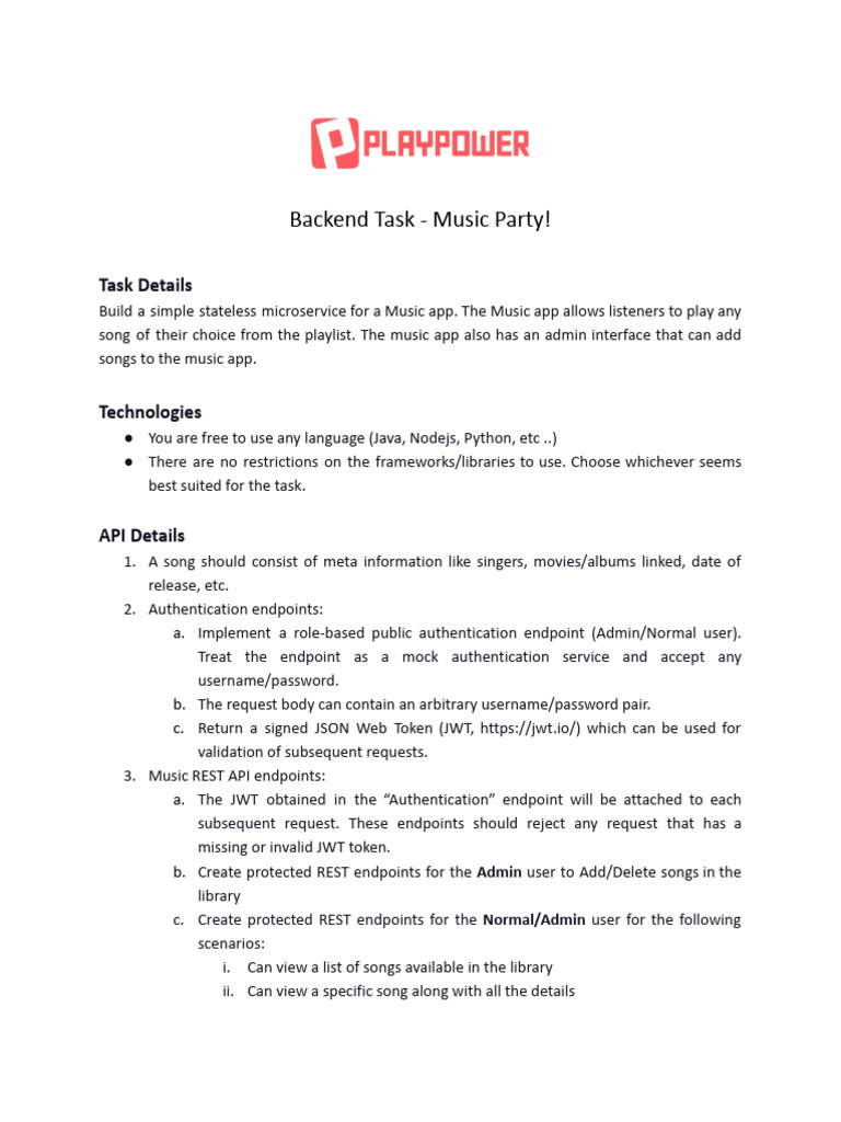 Playpower - Backend Task-1 | PDF | Software Development | Computing