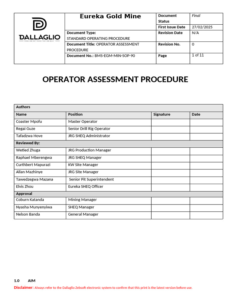 Operator Assessment Procedure 1 | PDF | Verification And Validation ...