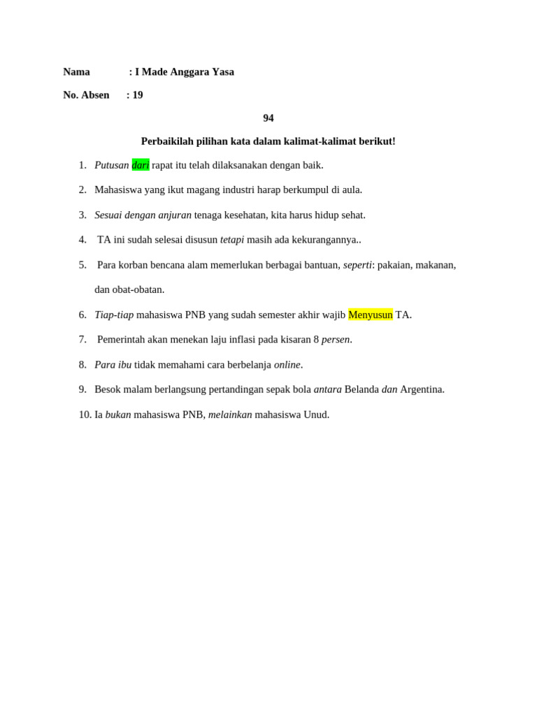 19 - I Made Anggara Yasa - 6C - Perbaikan Kata | PDF