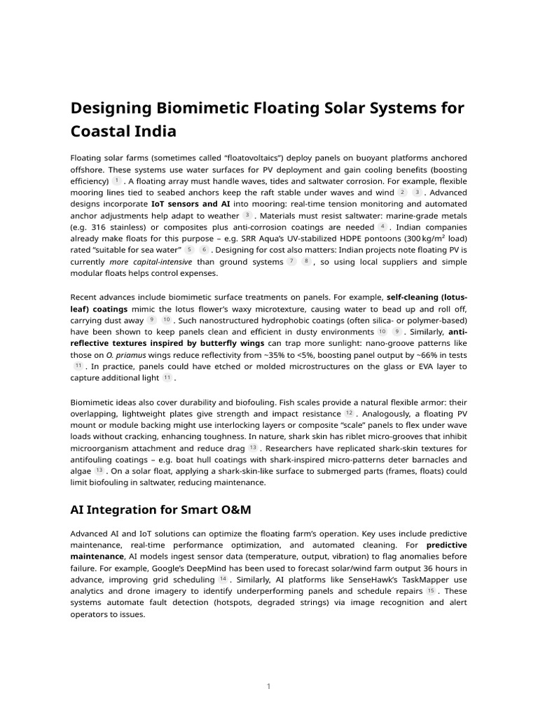 Biomimetic Floating Solar Systems India | PDF | Materials | Applied And ...