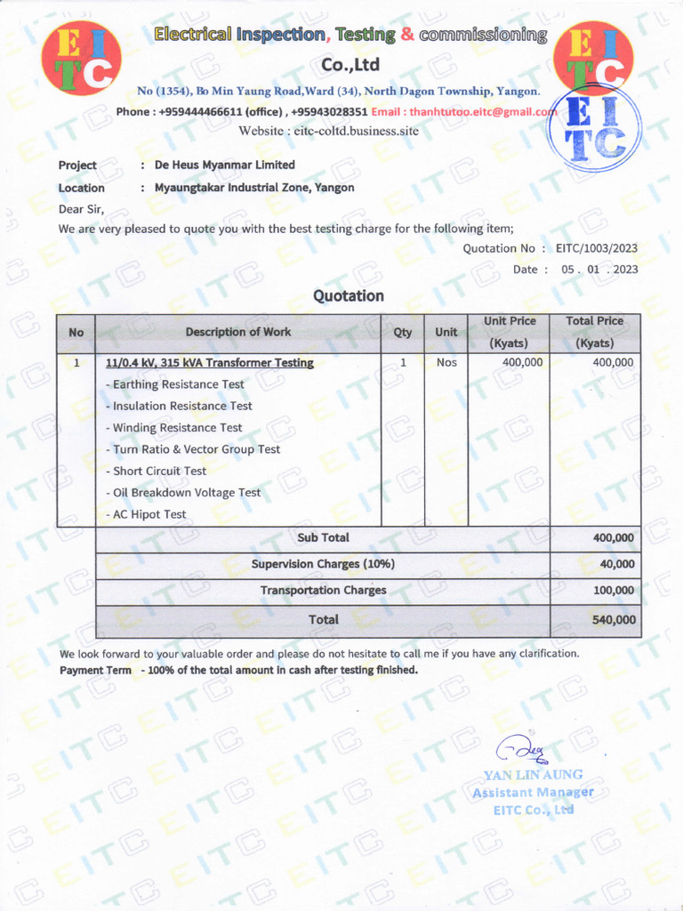 Quotation For 315 KVA Transformer | PDF