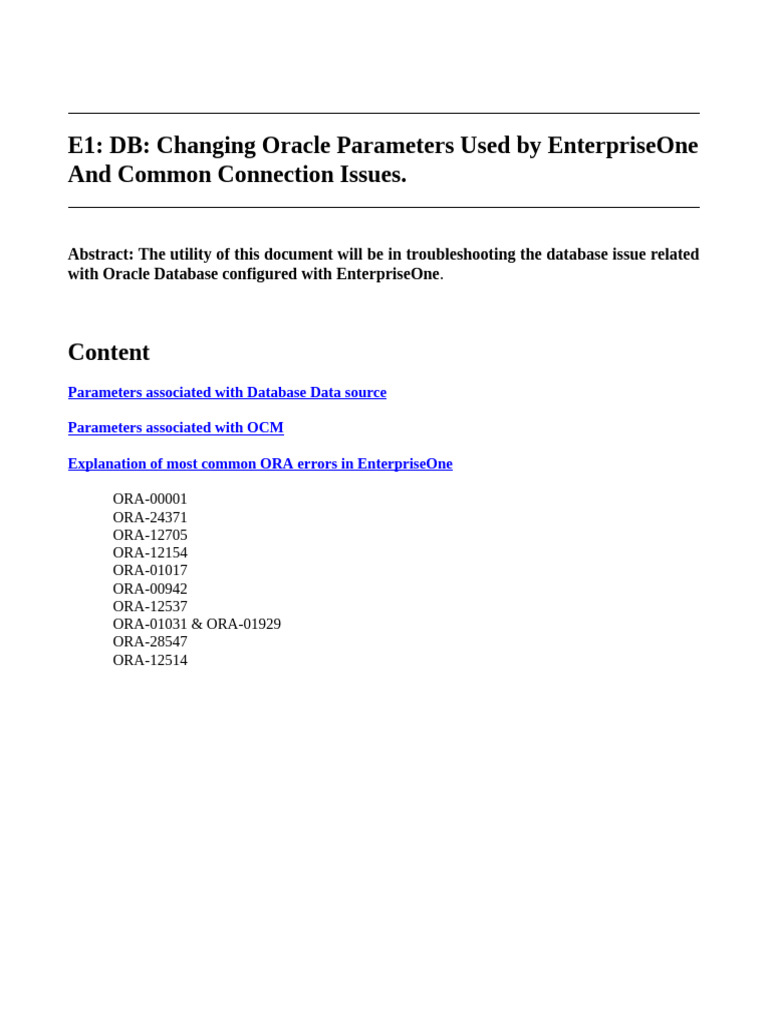 Changing Oracle Parameters Used by EOne | PDF | Databases | Database Index