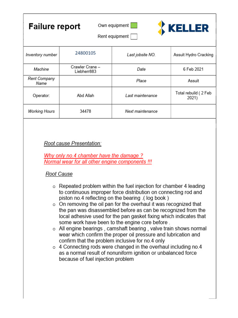 Liebherr 883 Engine Overhaul Report | PDF | Bearing (Mechanical) | Wear