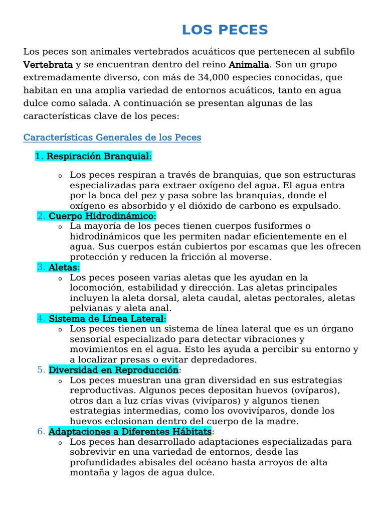 Características y Clasificación de los Peces | PDF | Pescado | Branquia