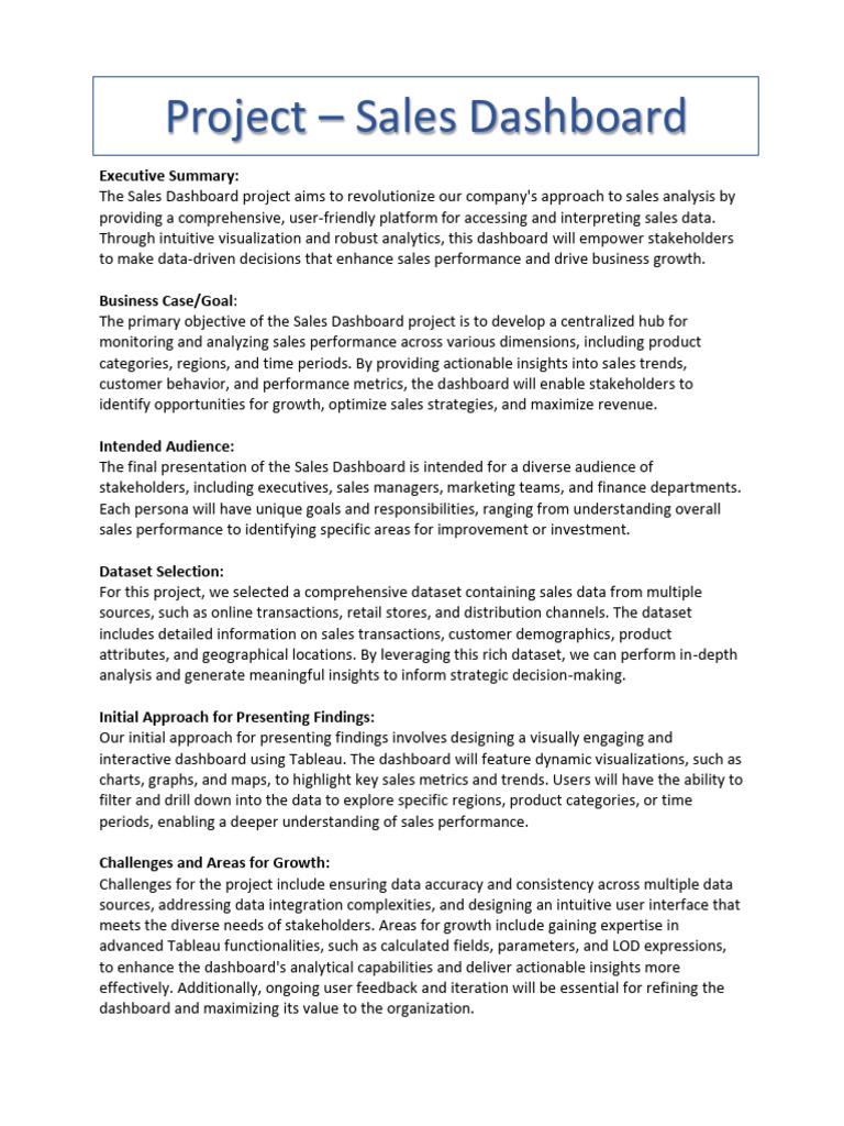 Project Proposal - Sales Dashboard | PDF | Business | Information ...