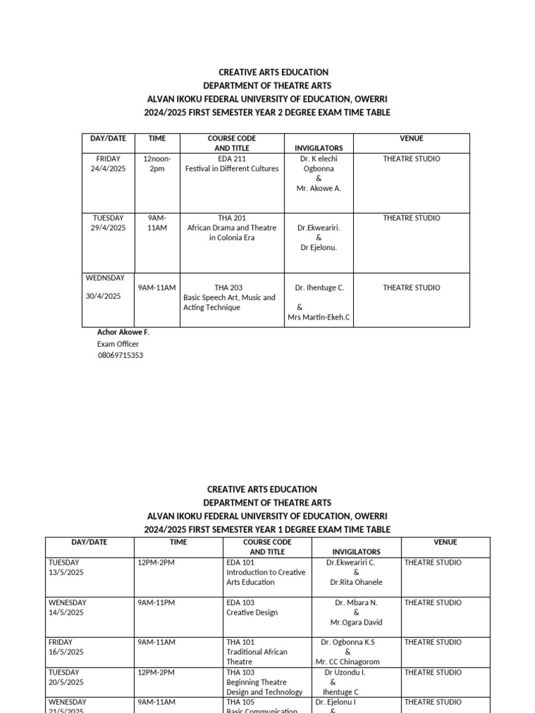 Timetable 2025 | PDF