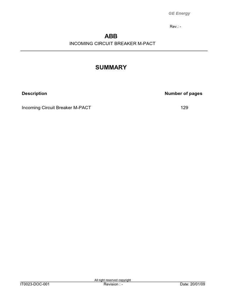Incoming Circuit Breaker M Pact It0023 Doc 001 | PDF | Alternating ...