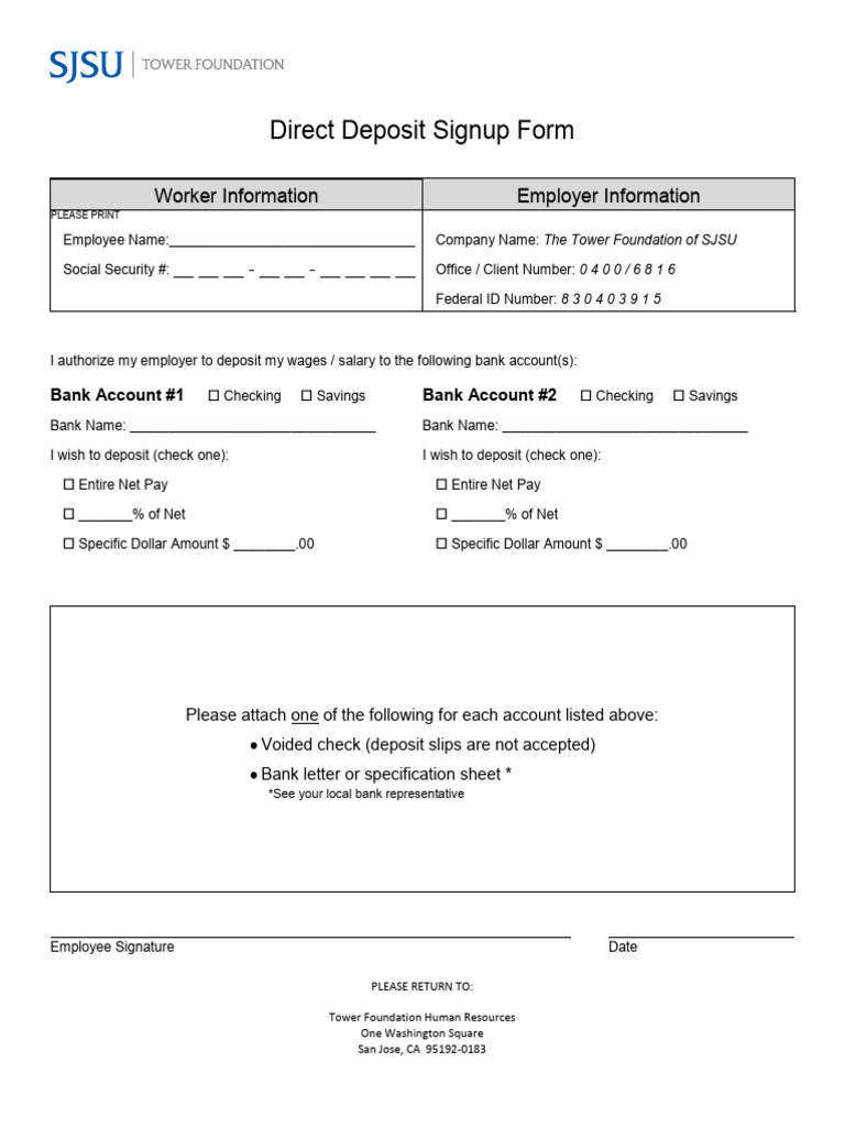 Direct Deposit Signup Form Template | PDF