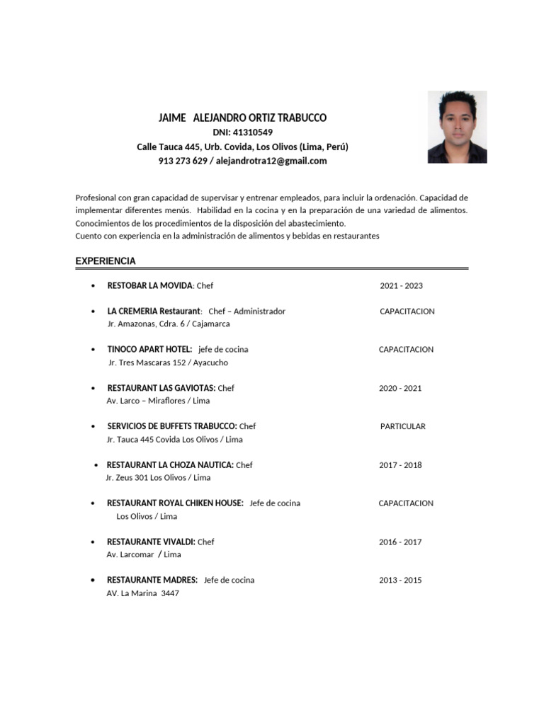 Alex CV Actualizado | PDF | Lima | Industria de alimentos