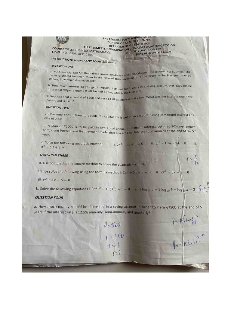 CEM ND1 First Semester Question | PDF