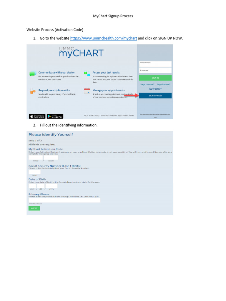 MyChart Signup Process Activation Code | PDF
