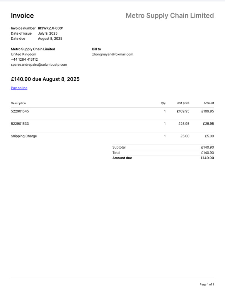 Invoice Ir3wkzji 0001 | PDF