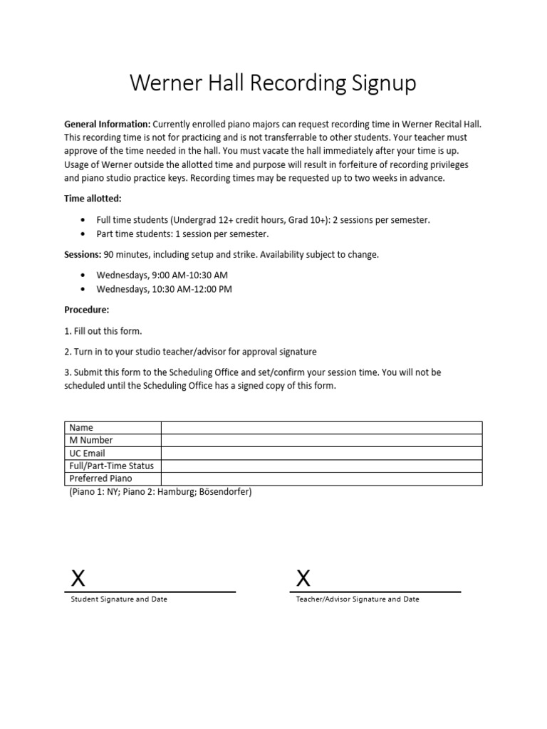 Werner Hall Recording Signup Guide | PDF
