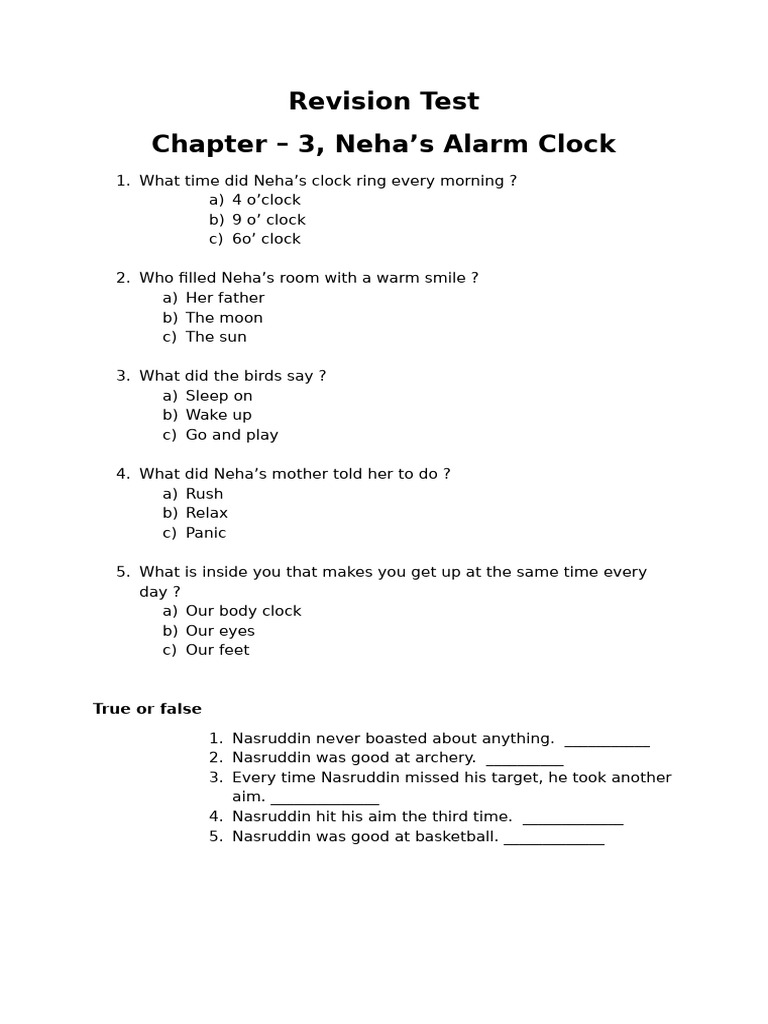 Neha's Alarm Clock Revision Quiz | PDF