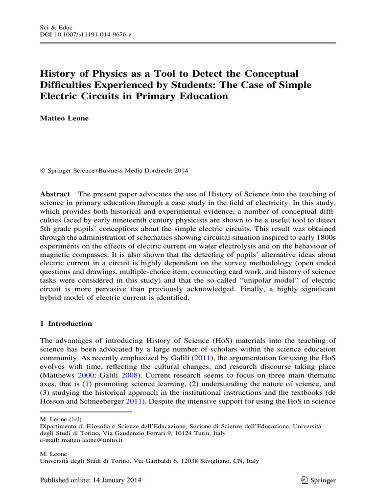 History of Physics As A Tool To Detect The Conceptual Difficulties ...