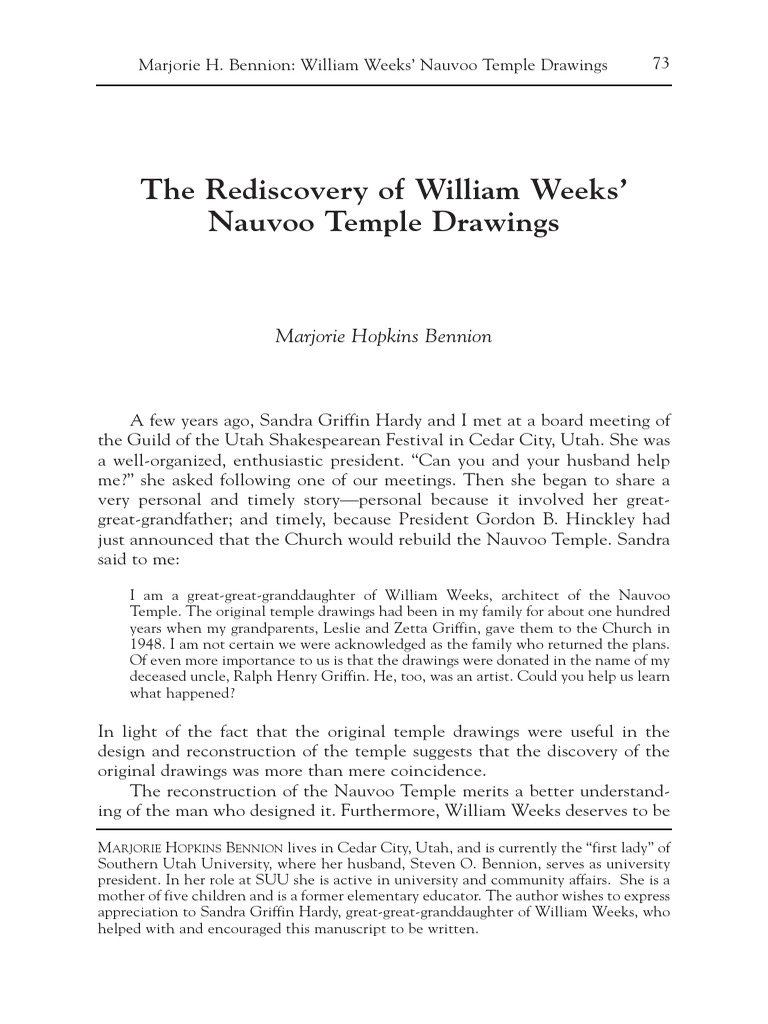 William Weeks and Nauvoo Temple Drawings | PDF | Brigham Young | Joseph ...