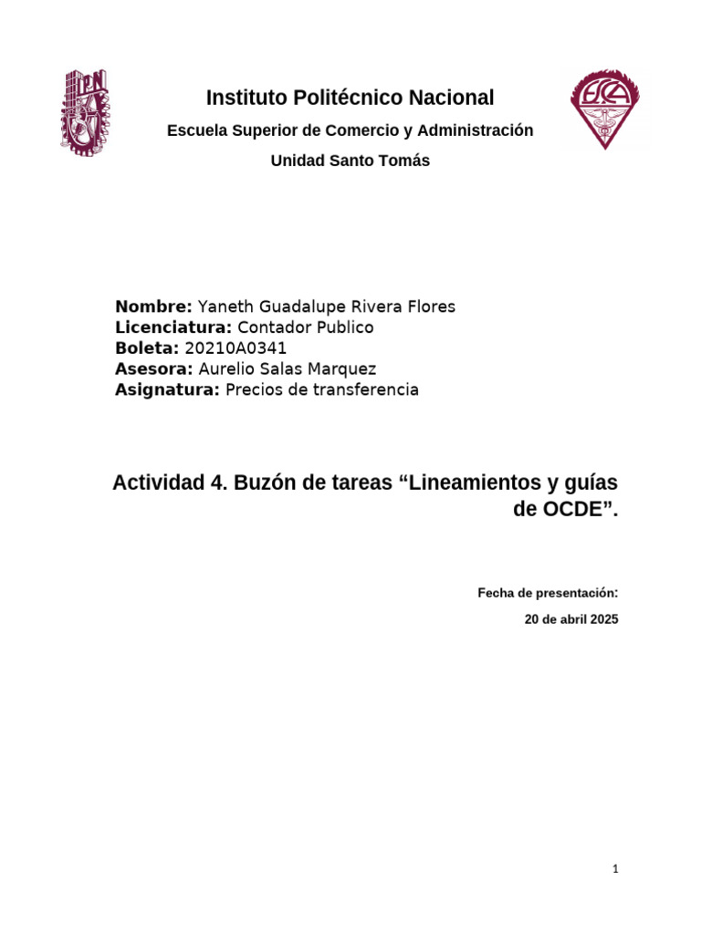 U1 - Act4 - Lineamientos y Guías de OCDE - Rivera - Yaneth | PDF ...
