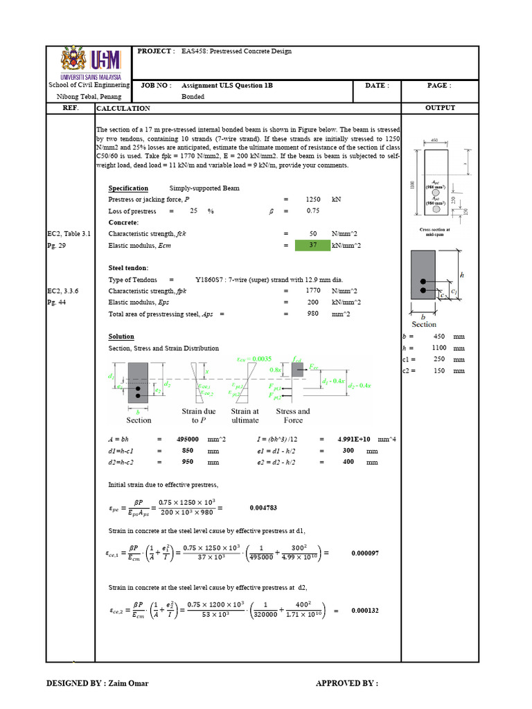 4.4B ULS Assigment 1 Q1 Double Prestressed Bonded Concrete Using Graph ...
