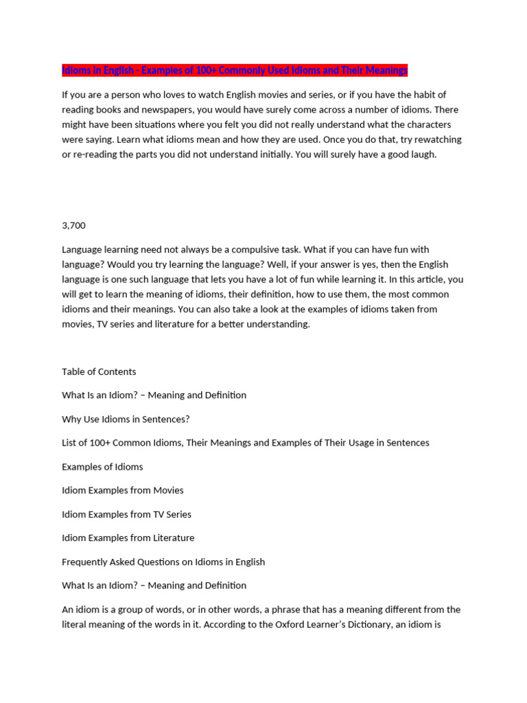 Idioms and Proverbs With Their Meanings | PDF | Idiom | Semantics