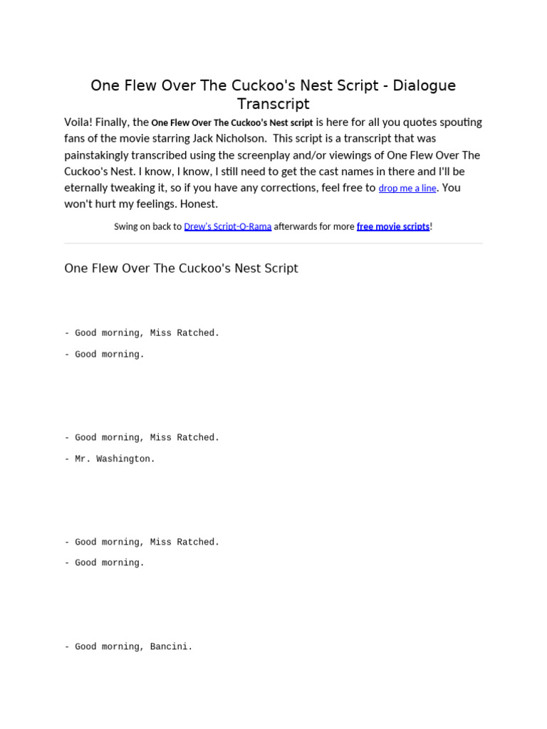 One Flew Over Cuckoo's Nest | PDF