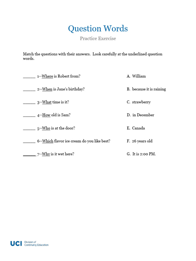 C2M1L1 - Question Words Practice Exercise | PDF