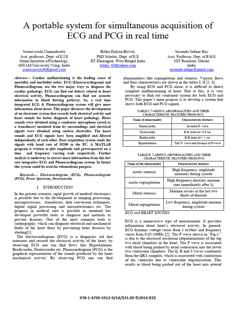 Real-Time ECG and PCG Acquisition System | PDF | Electrocardiography ...