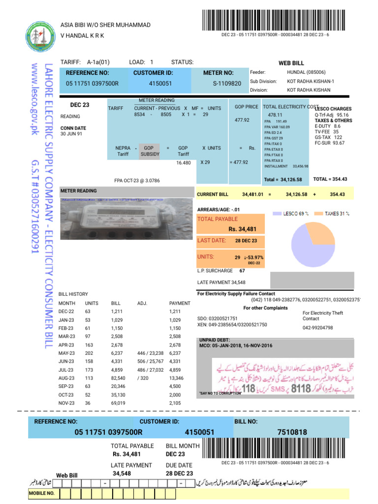 December 2023 Electricity Bill Summary | PDF | Payments