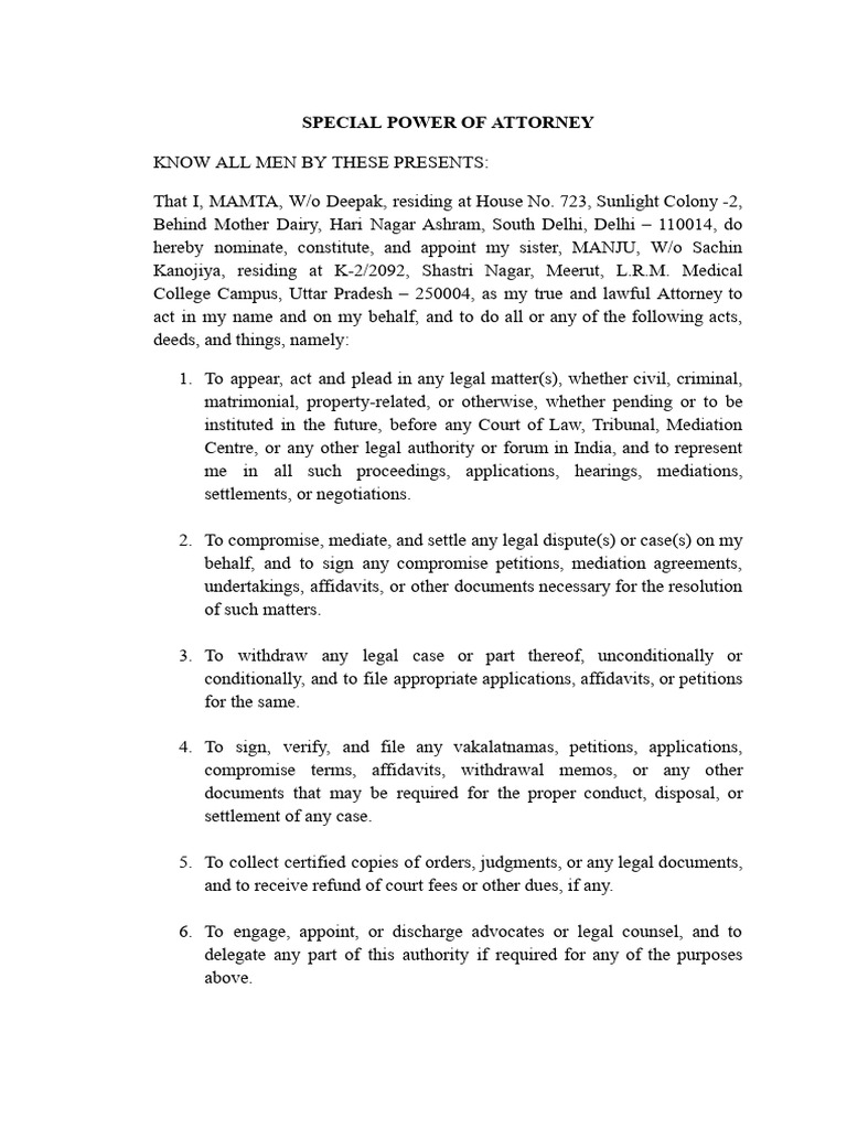 Special Power of Attorney | PDF | Mediation | Justice