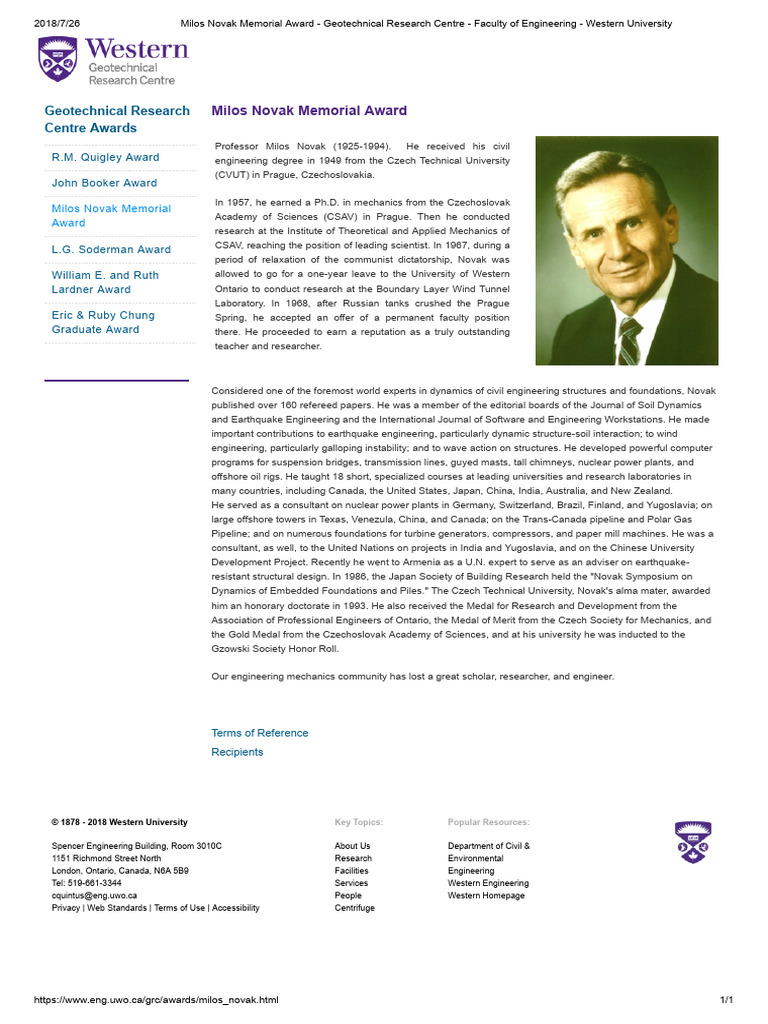 Milos Novak Memorial Award Overview | PDF | Engineering