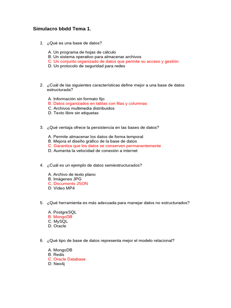 Simulacro - BBDD.Tema 1 | PDF | Bases de datos | Modelo relacional