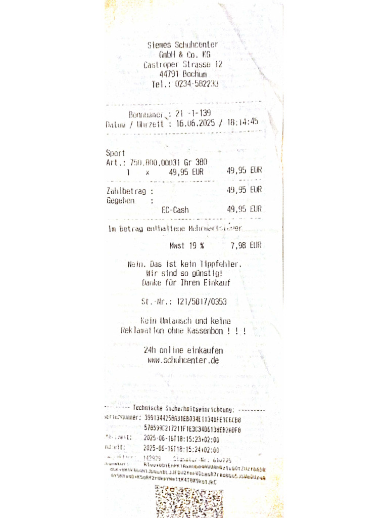 Receipt of Safety Shoes For Versandmanufaktur | PDF
