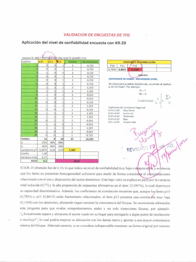 Validacion de Encuesta Kr20 | PDF