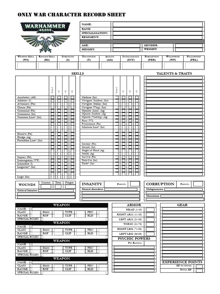Only War Charsheet | PDF
