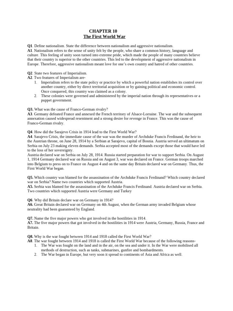 Causes and Effects of the First World War | PDF | World War I | Treaty ...