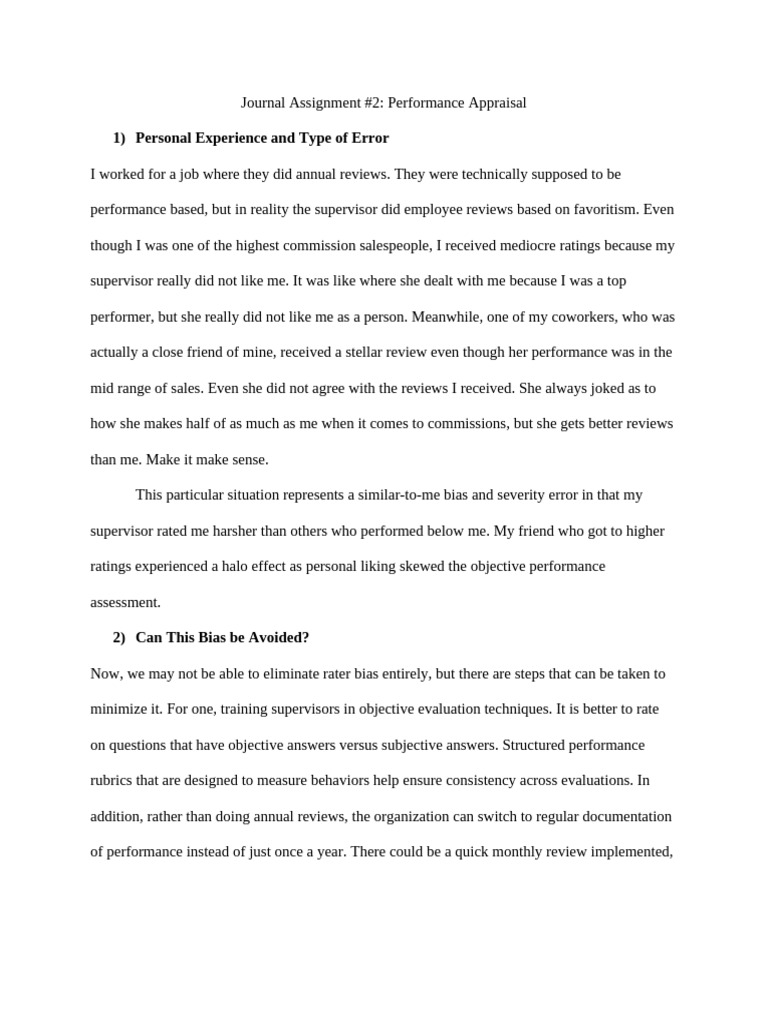 Journal Assignment #2 - Performance Appraisal | PDF | Performance Appraisal | Behavioural Sciences