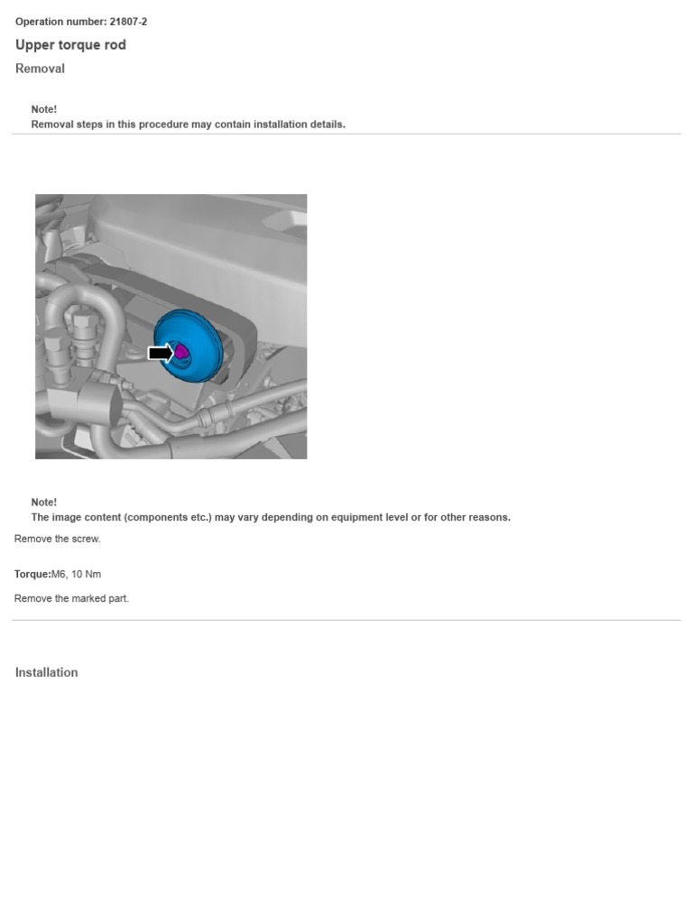 Upper Torque Rod Removal & Installation Guide | PDF