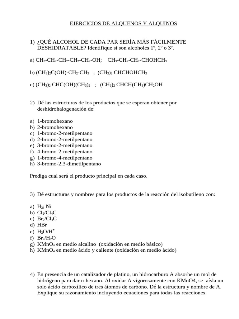 Alquenos y Alquinos Ejercitación | PDF | Ácido | Redox