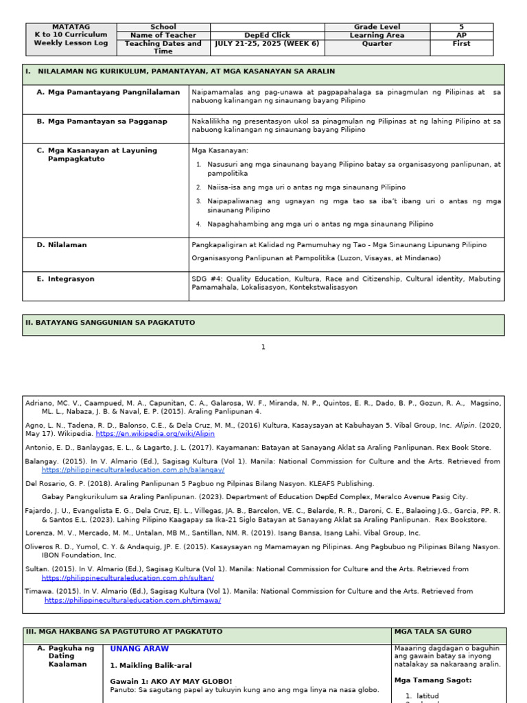 Ap 5 - DLL - Q1 - W6 | PDF