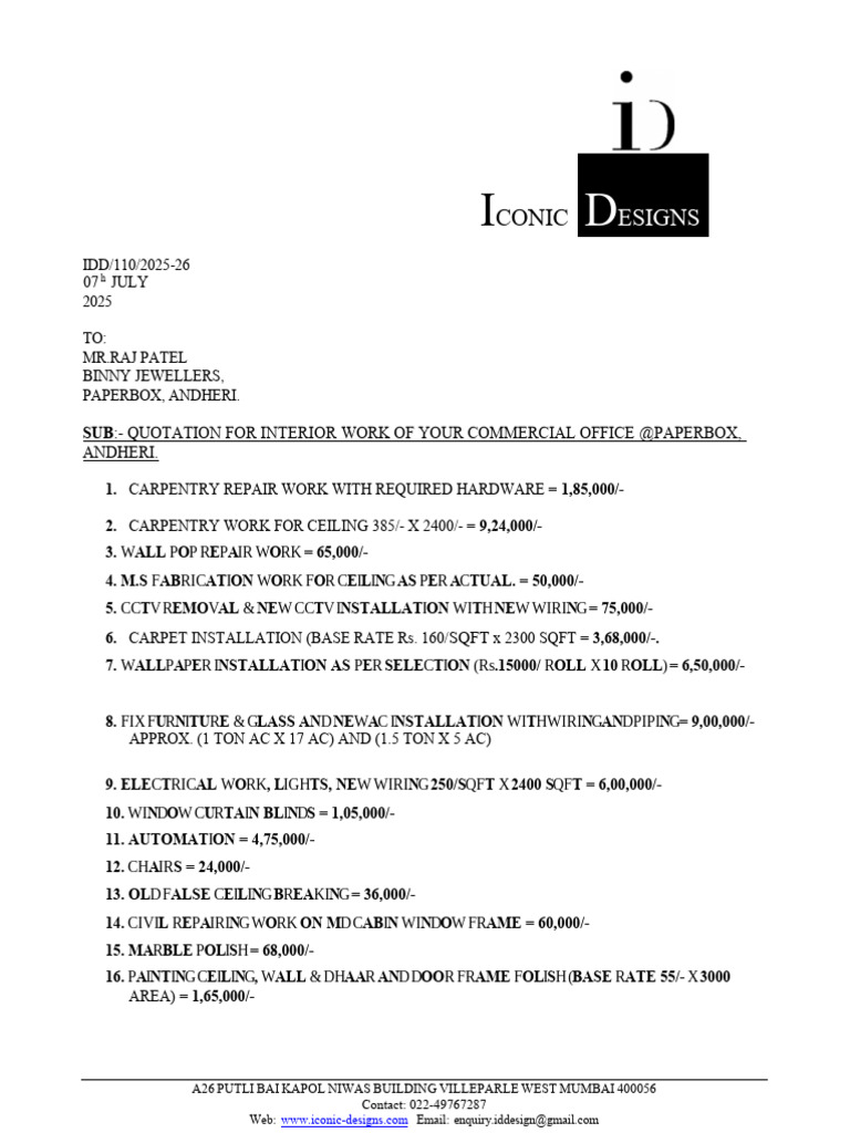 Binnys Jewellery Quotation | PDF