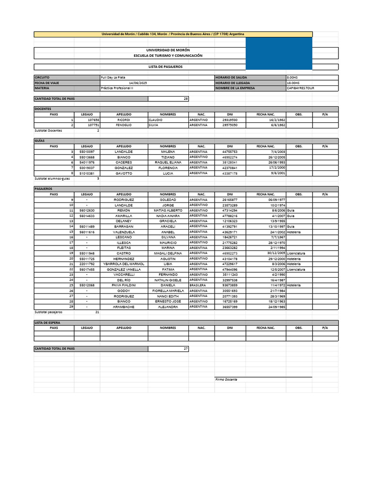 Lista de Pax 14 - 6 - FD - Copia de Hoja 1 | PDF
