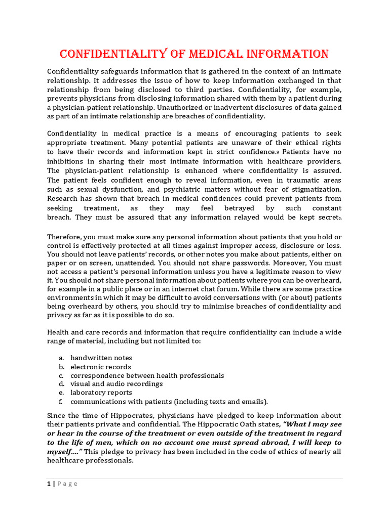 Safeguarding Medical Confidentiality | PDF | Confidentiality | Medical ...