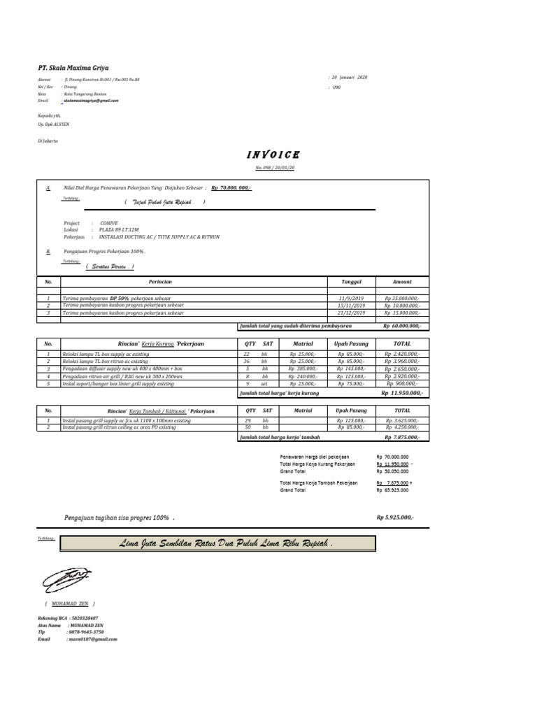 Invoice Revisi 100% Cohive Lt.12m Plaza 89 | PDF