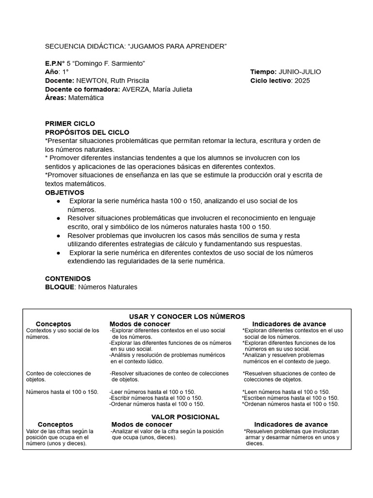 Secuencia Didáctica - "Jugamos para Aprender" | PDF | Sustracción