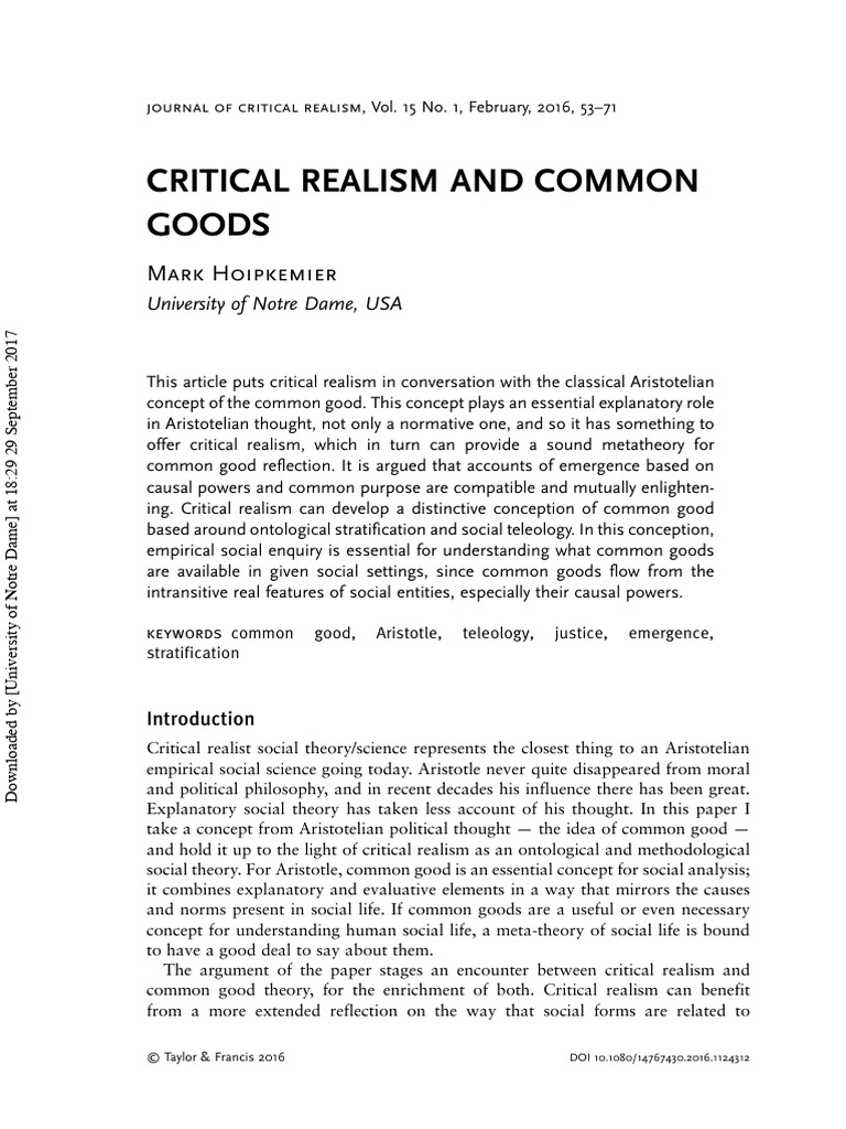 Hoipkemier 2016 - Critical Realism & Common Goods | PDF | Concept ...