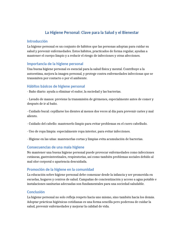 Investigación Higiene Personal | PDF