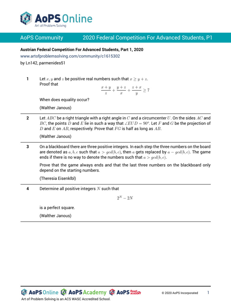 AoPS Competition Problem Solutions | PDF