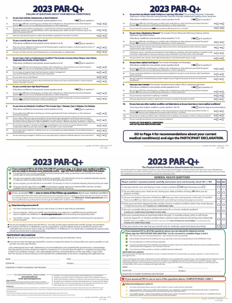 Physical Activity Readiness Questionnaire | PDF