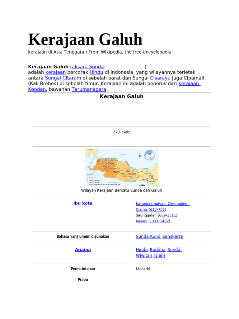Silsilah dan Sejarah Kerajaan Galuh | PDF